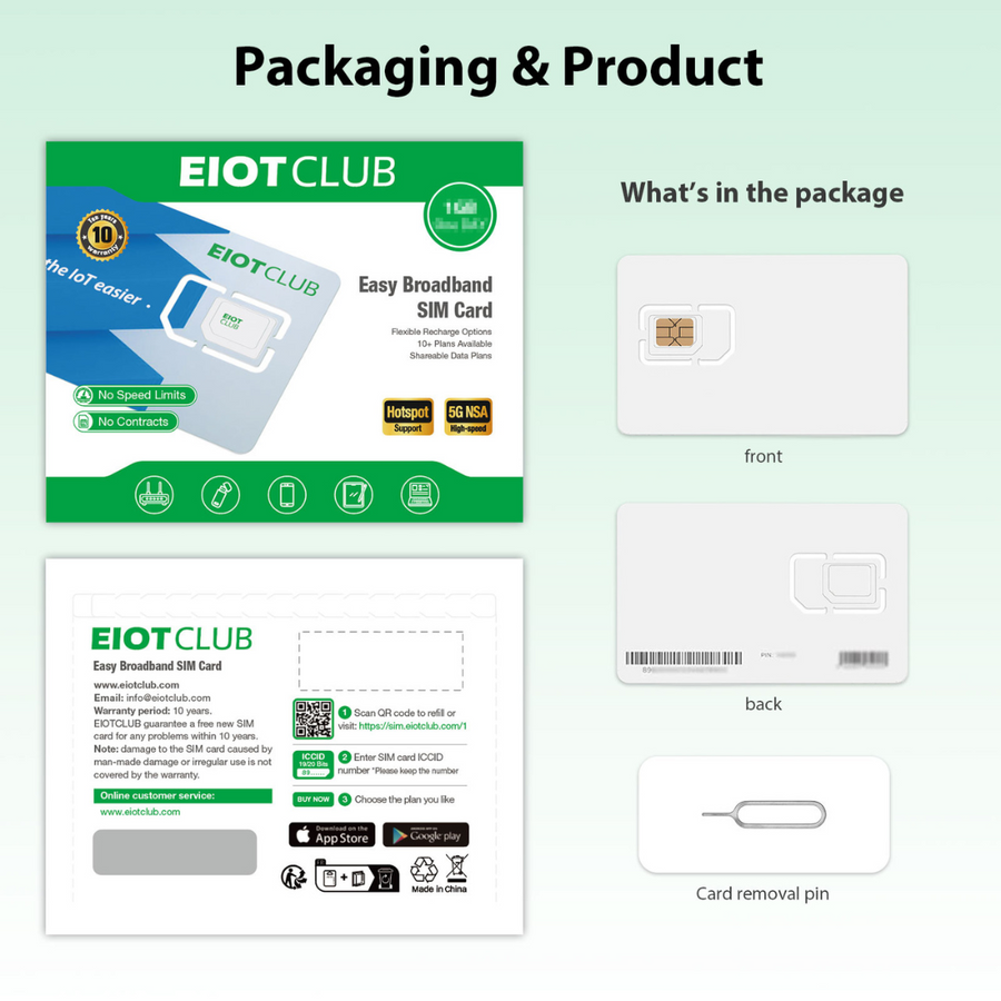 EIOTCLUB Easy Broadband SIM Card, 5G LTE Prepaid Data SIM Card, Mifi ...